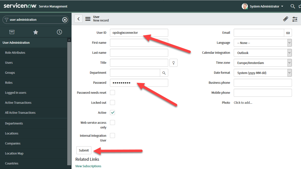 Create a ServiceNow user account for the SCOM ServiceNow Incident Connector